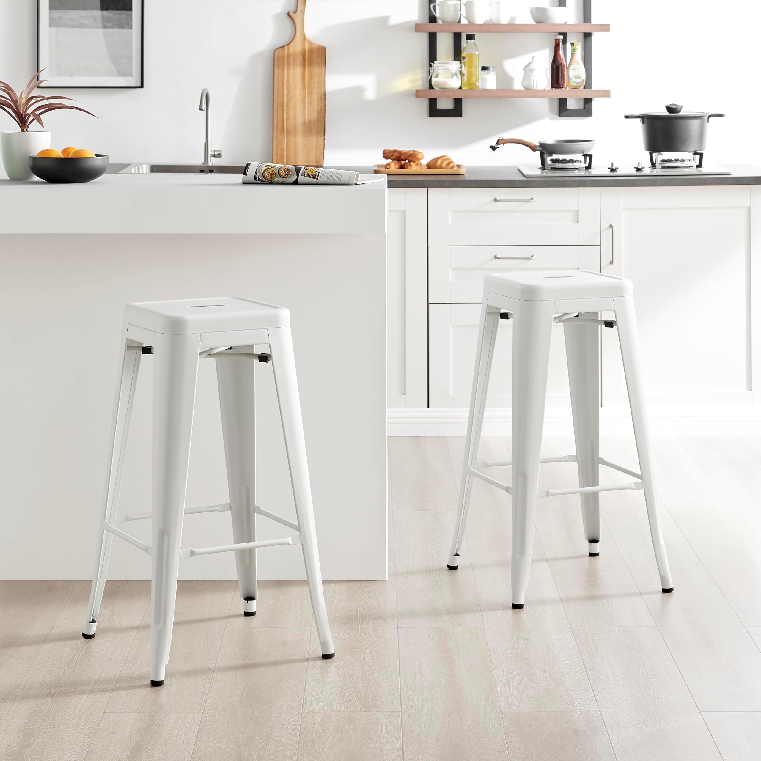 Furniturebox UK Colton 2x White Metal Bar Stools for Kitchen Or Dining ...