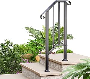 2 Step Handrails for Outdoor Steps, Wrought Iron Stair Railing Fits 1 ...