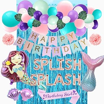 Amazon.com: Splish Splash Mermaid Birthday Decorations, Splish Splash ...