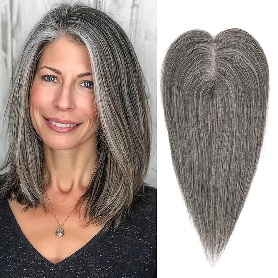 Amazon.com : YWGYWG Hair Toppers for Women Real Human Hair, Dark Grey ...