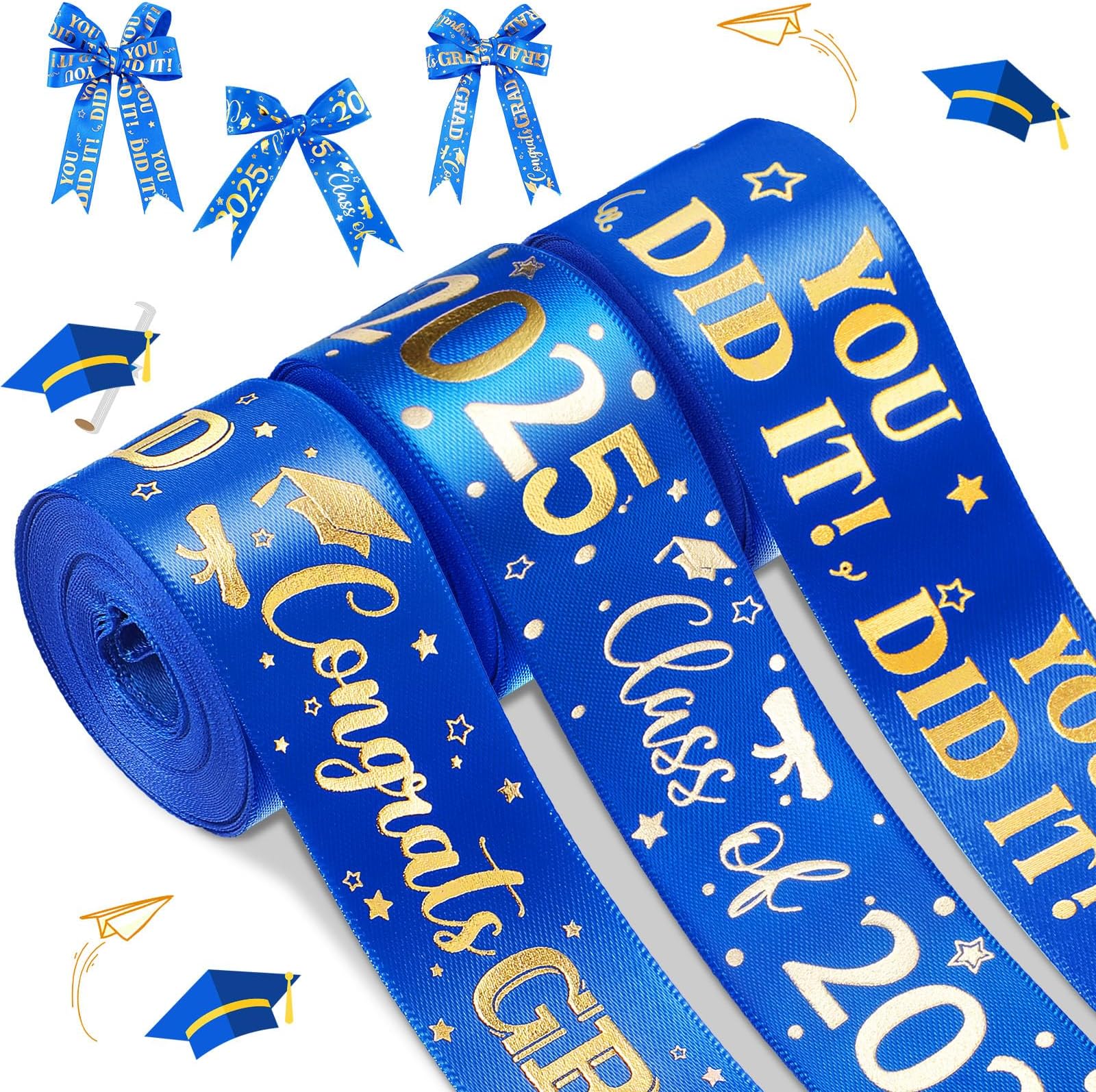Amazon.com: 3 Rolls 5 Yards Graduation Ribbon, 0.98in Class of 2024 ...