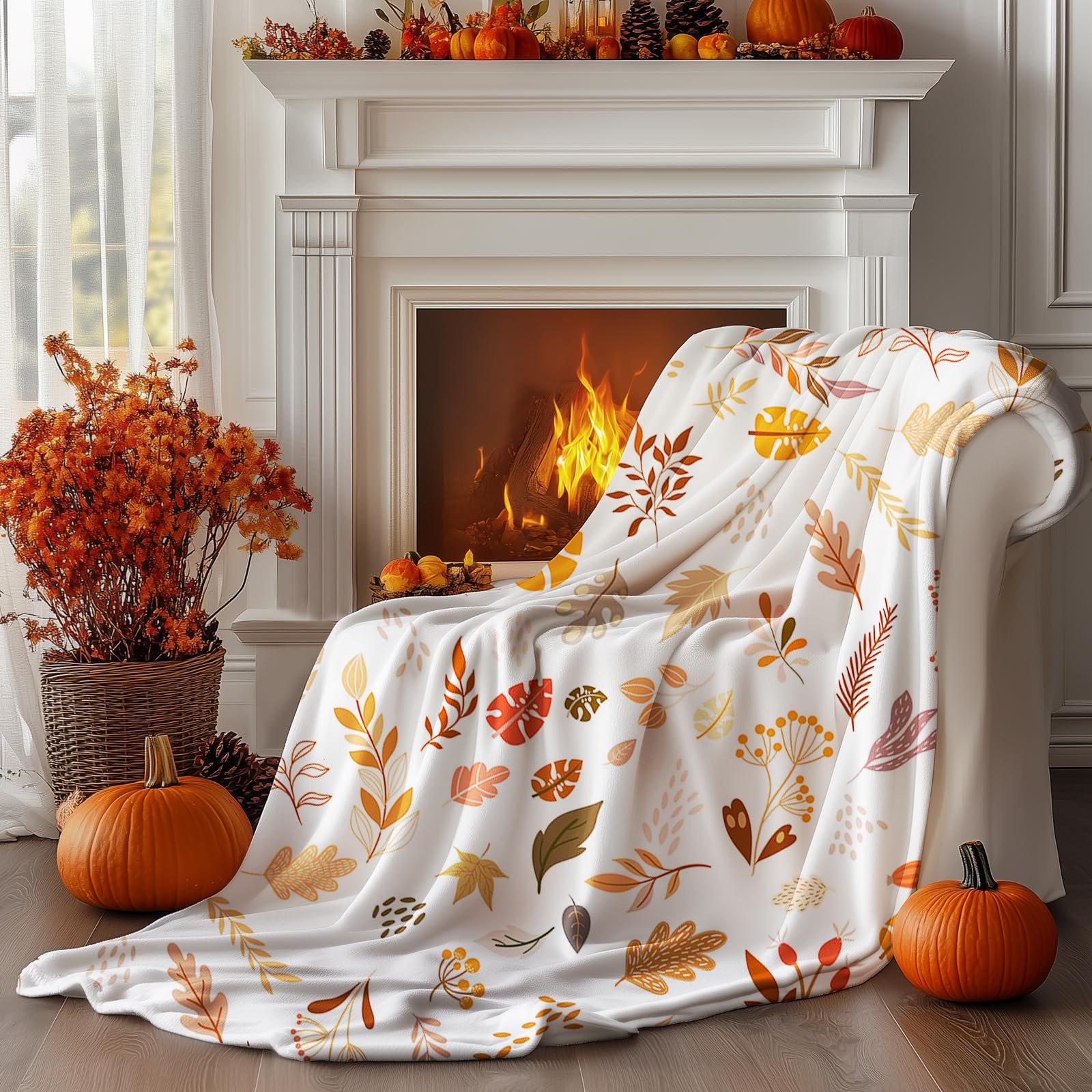 Amazon.com: Mocsicka Fall Throw Blanket Autumn Leaves Berries Blanket ...