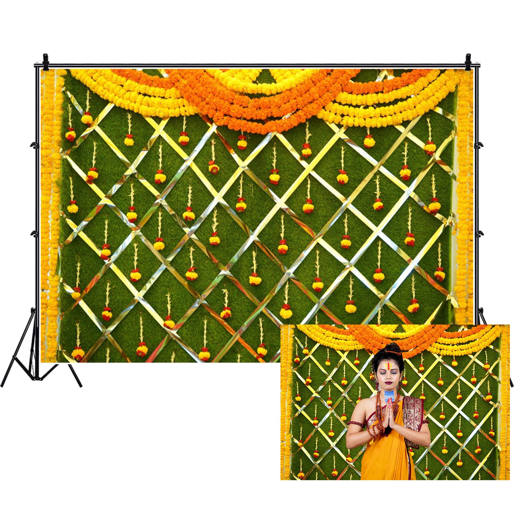 Amazon.com : Renaiss 8x6ft Indian Traditional Backdrop Macrame Marigold ...