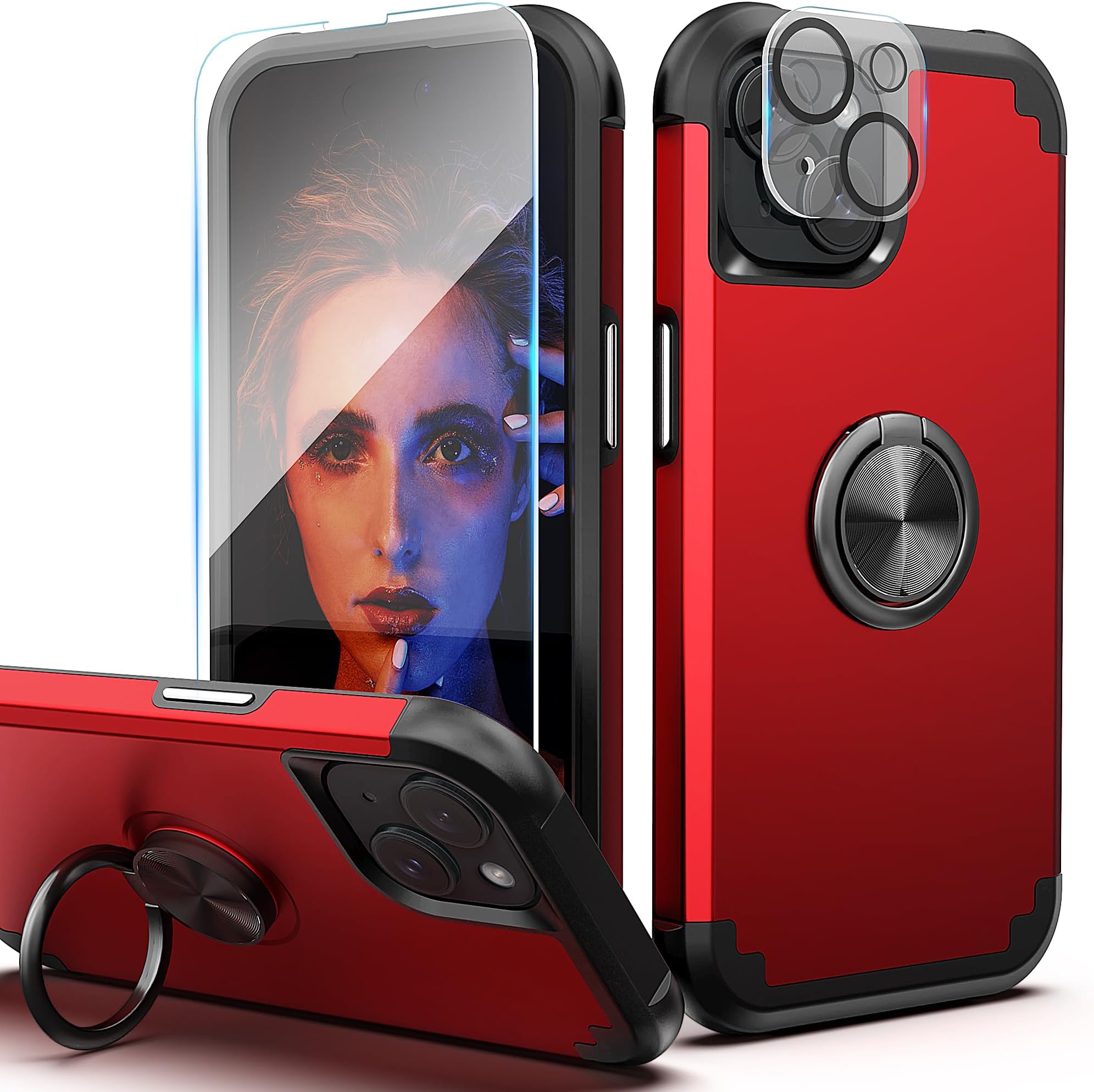 Amazon.com: IDweel for iPhone 15 Case with Screen Protector + 360°Ring ...