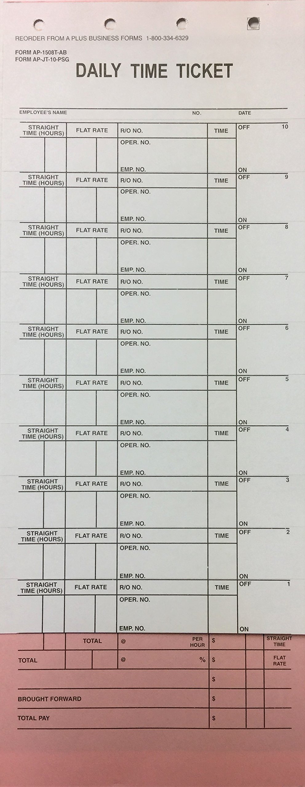 Amazon.com: A Plus Mechanic's Daily Time Ticket AP-1508T-AB, 250 ...