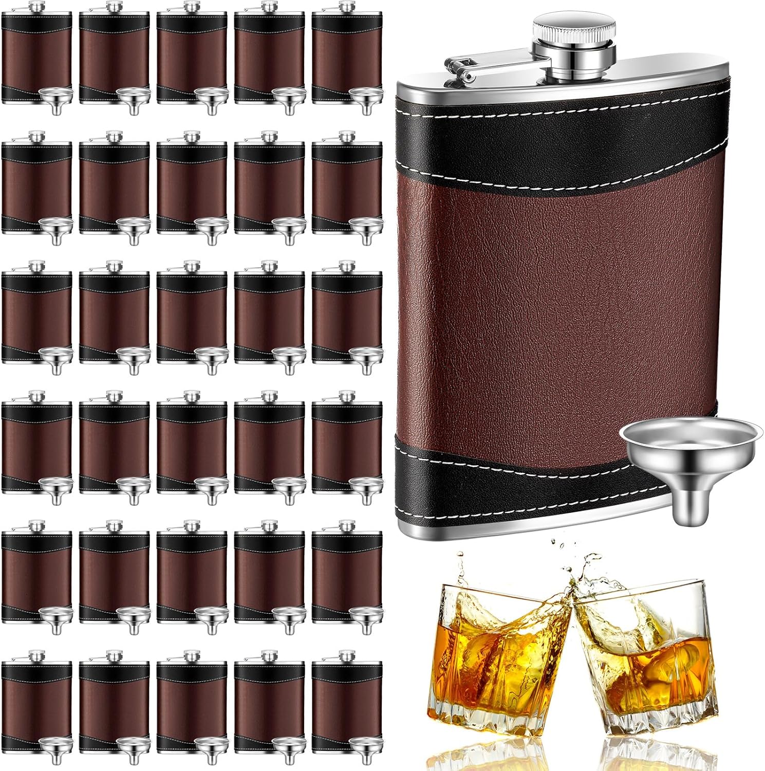 Amazon.com | Rtteri 30 Set 8 oz Leather Hip Flasks for Liquor for Men ...