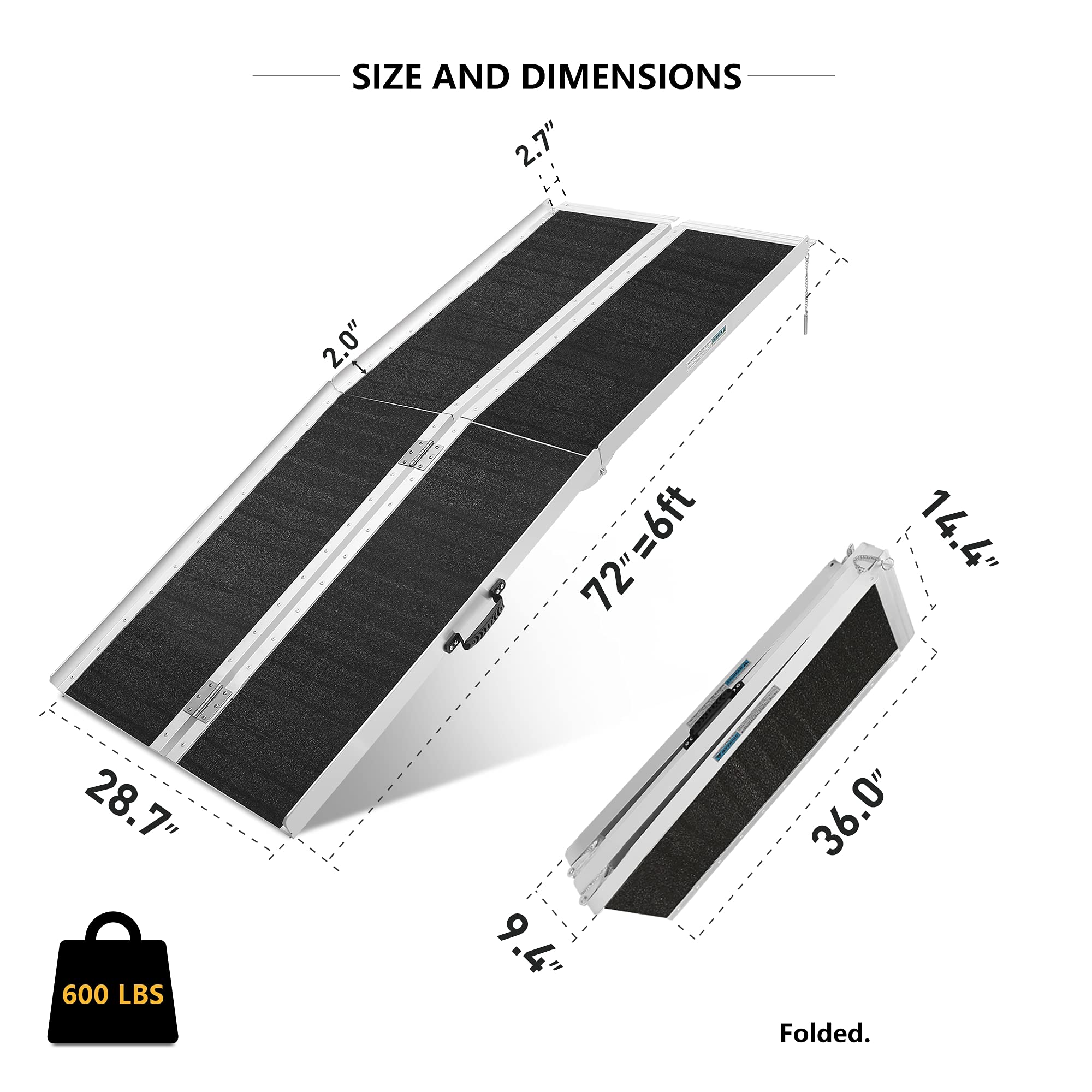 ORFORD Non Skid Wheelchair Ramp 6FT,600 lbs Weight Capacity, Utility ...
