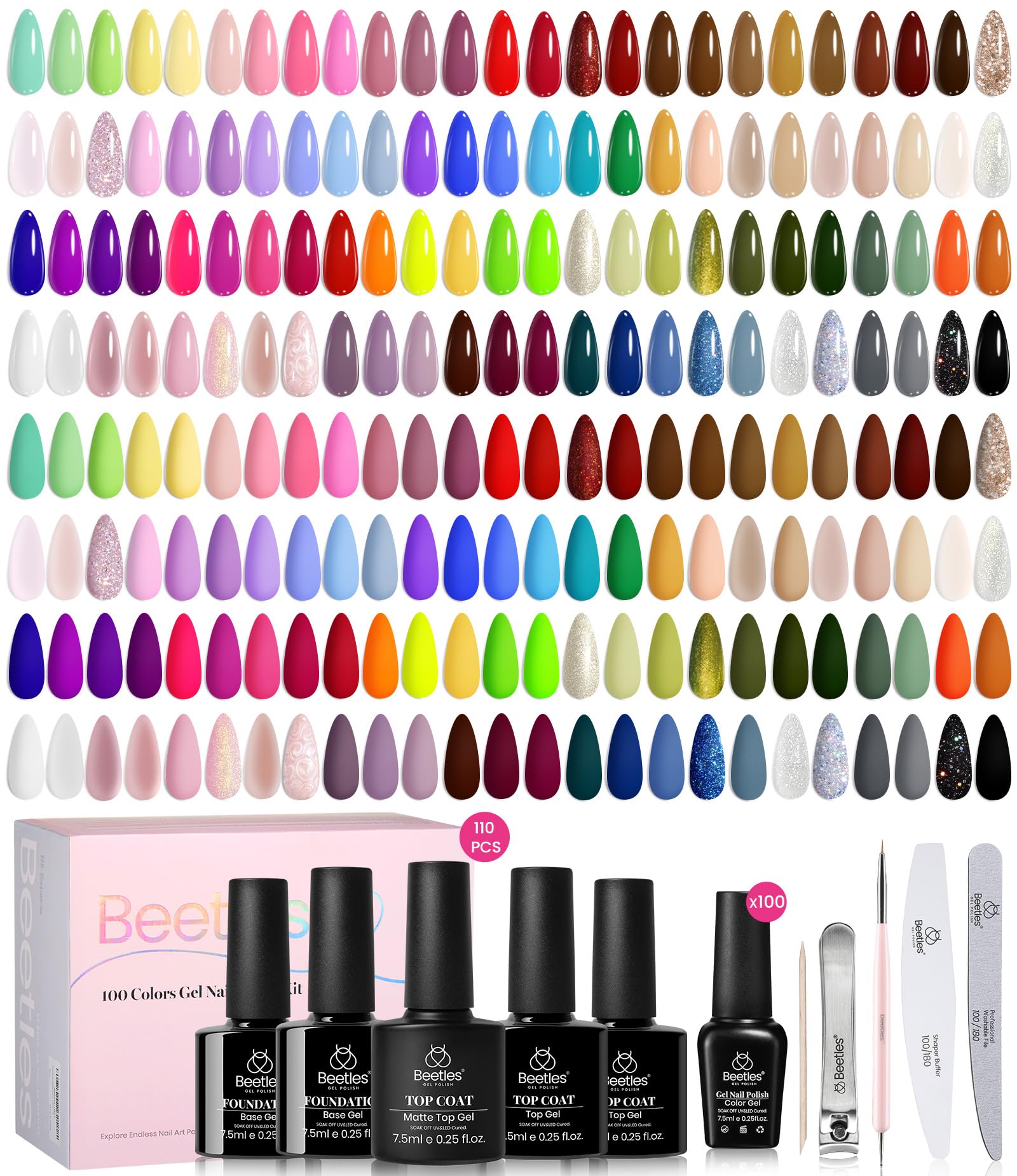 Amazon.com : Beetles 110 PCS Gel Nail Polish Set, 100 Colors Infinite ...