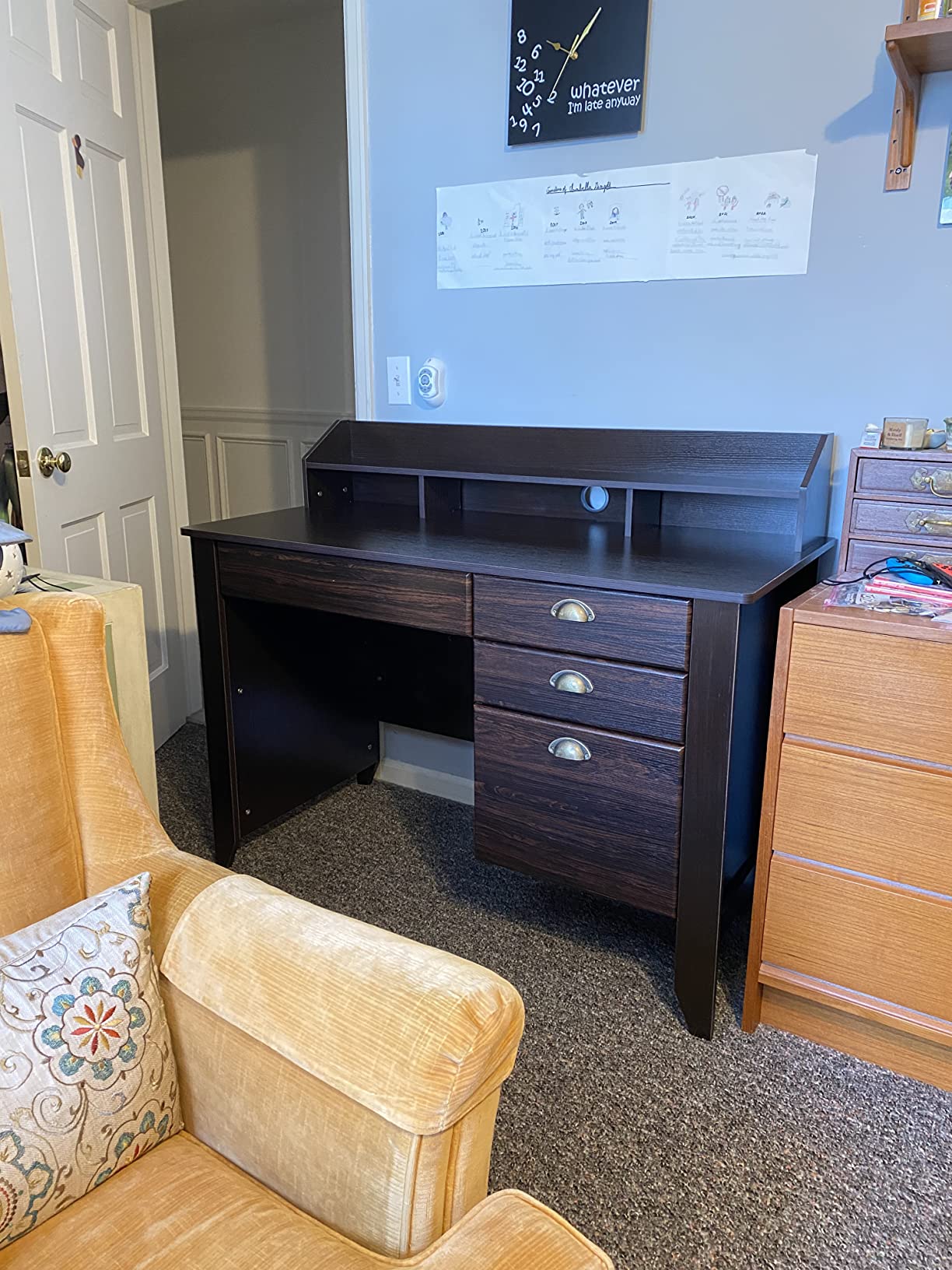 $36/mo - Finance Catrimown Computer Desk with Drawers and Hutch, Wood ...