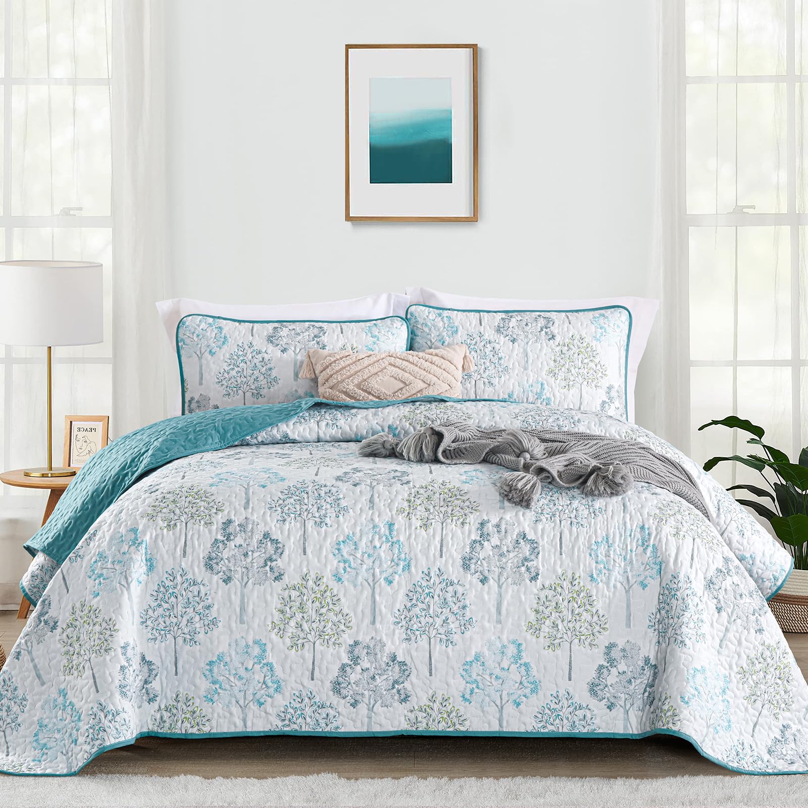 Amazon.com: Dobuyly King Size Quilt, Teal Bedspread Coverlet Set 3 ...
