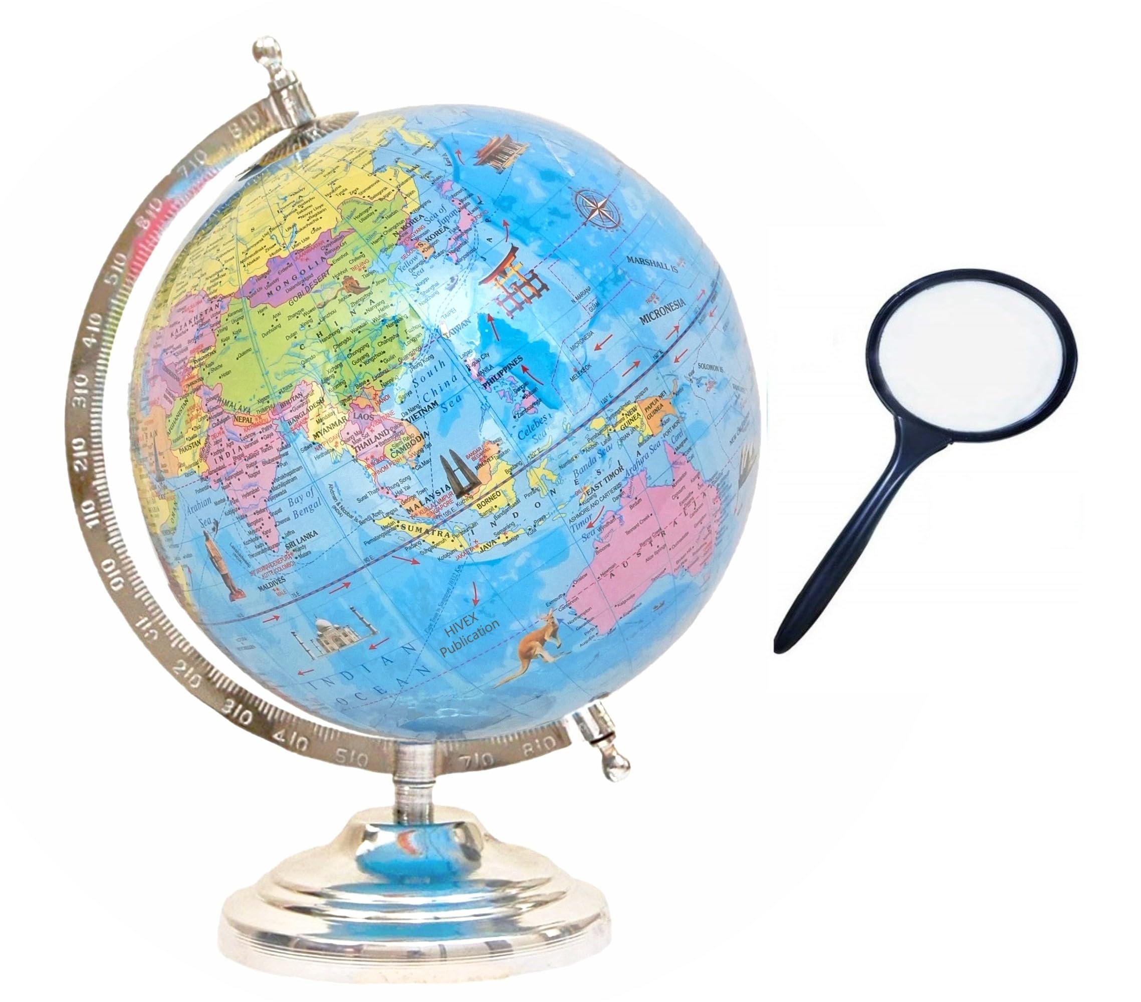 HVP Educational Globe 10 inch Hieght, 8 inch diameter with Maynifyng ...