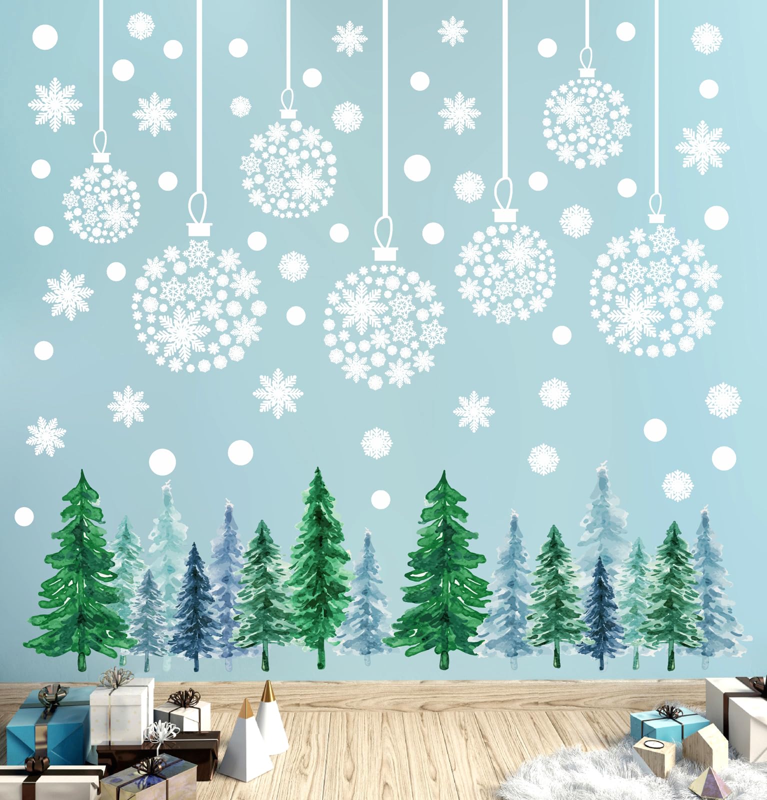Amazon.com: Christmas Tree Wall Decals Winter Snow Pine Tree Wall ...
