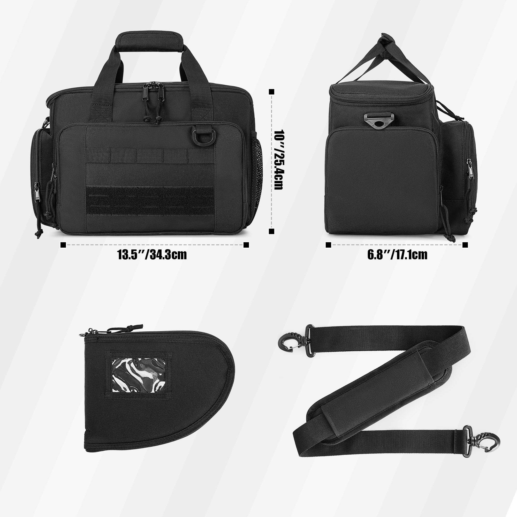 Snapklik.com : GOBUROS Tactical Gun Range Bag For 2 Handguns And Ammo ...