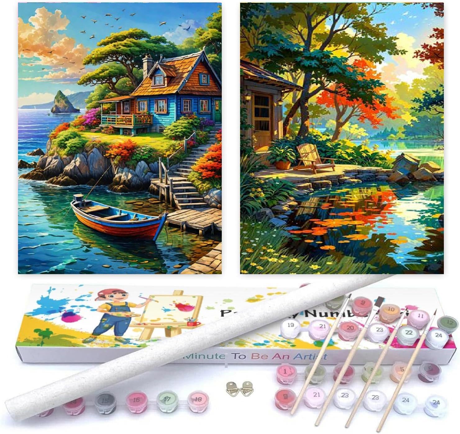 Amazon.com: 2Pack Paint by Numbers Kit for Adults, Easy Landscape ...