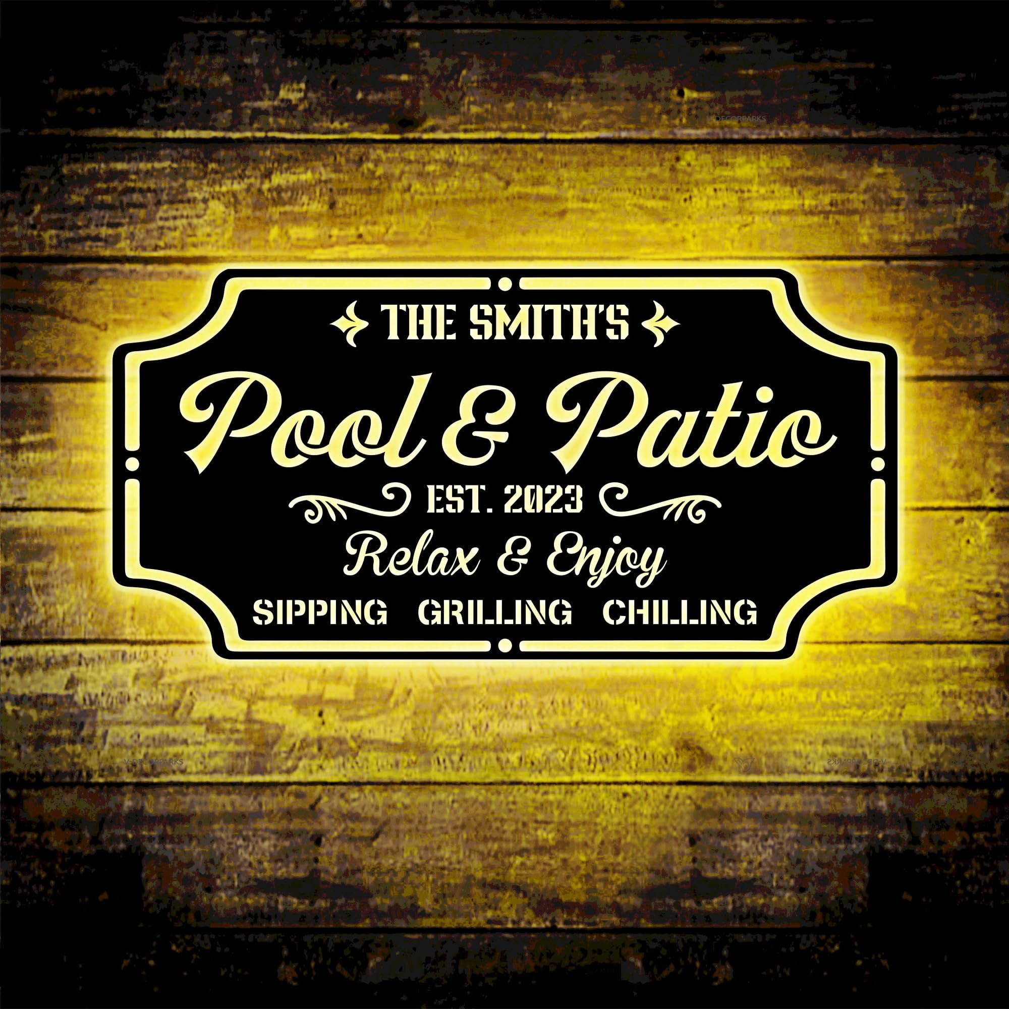 Amazon.com : Personalized Pool & Patio Sign Backyard Bar and Grill Pool Sign LED Light, Custom ...