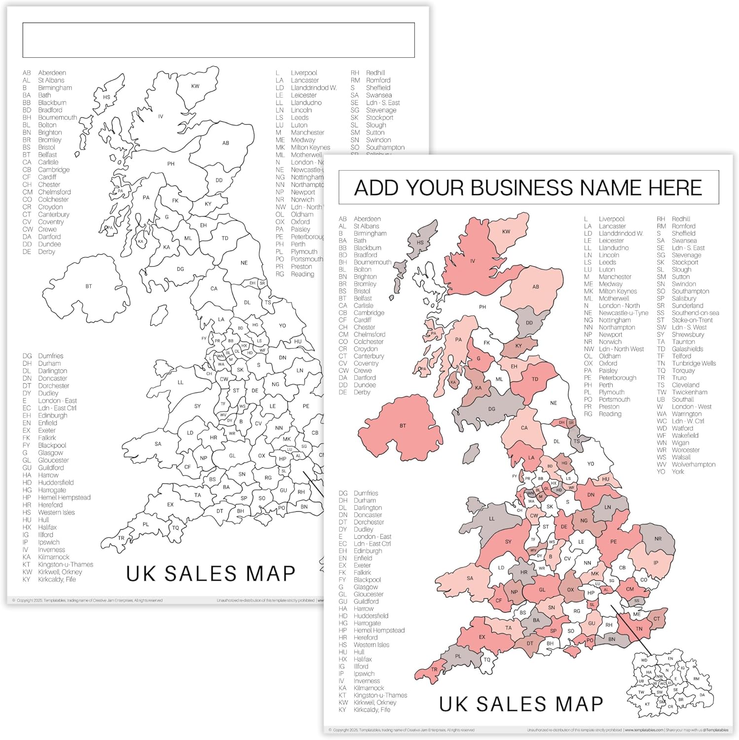 A3 UK Sales Map Postcode Poster - Double-Sided Color-In for Tracking ...