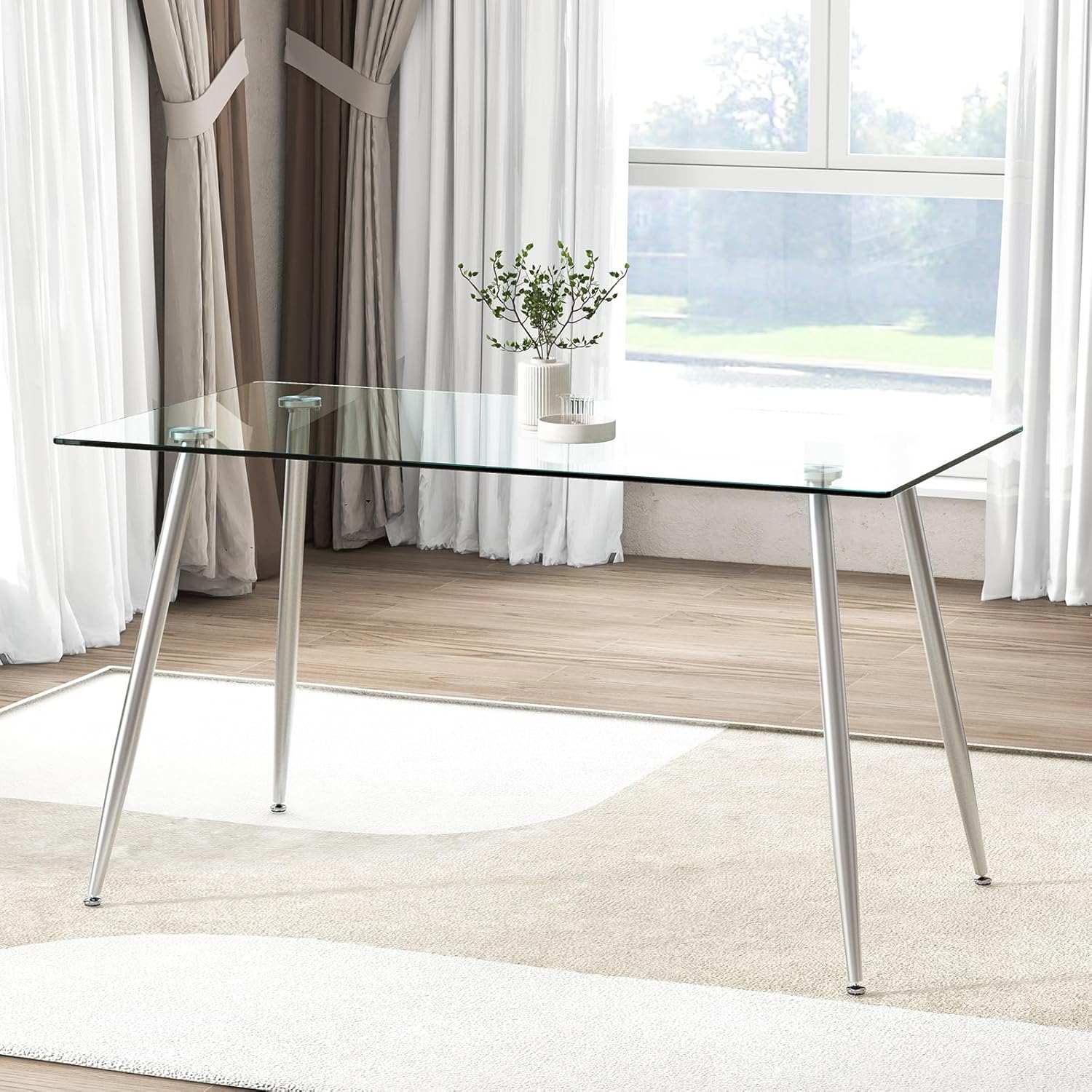 Amazon.com - Tangkula Glass Dining Table, Modern Rectangular Table with ...