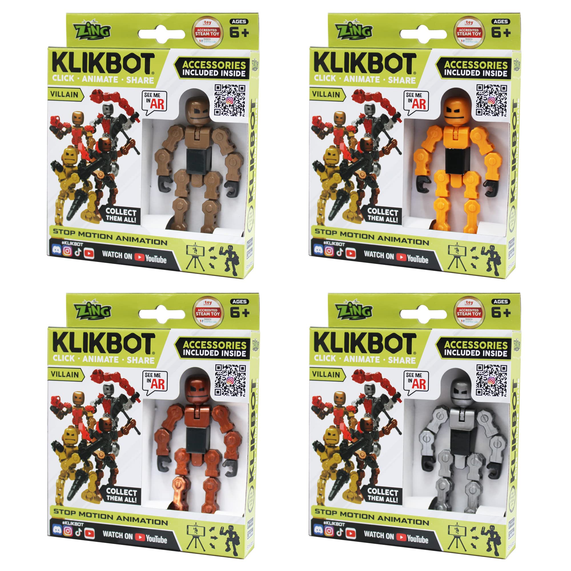 Zing KLIKBOT 4 Pack Includes All 4 Villains : Amazon.co.uk: Toys & Games