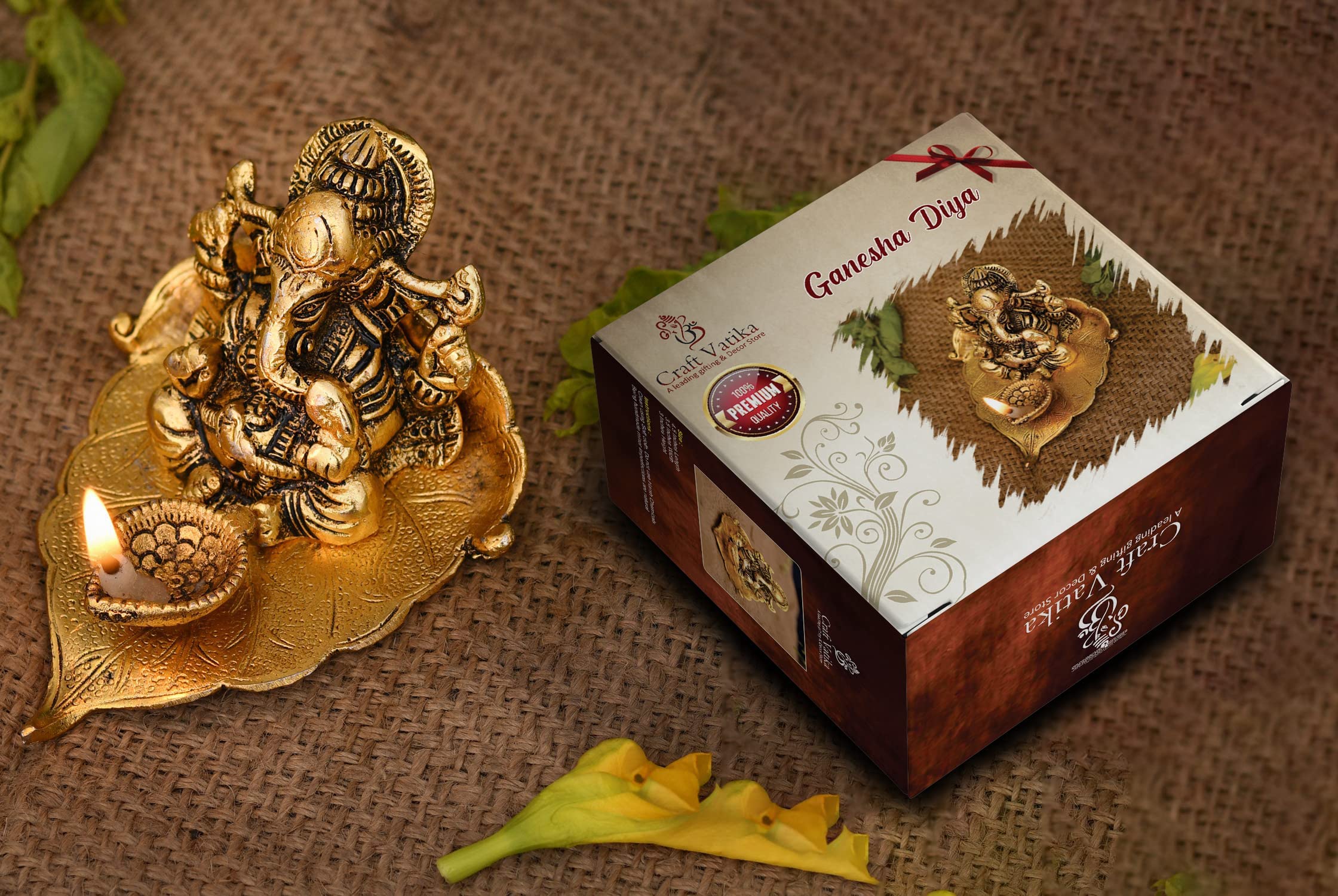 Buy Collectible India Ganesh Diya Return Gift Metal Ganesha on Leaf ...