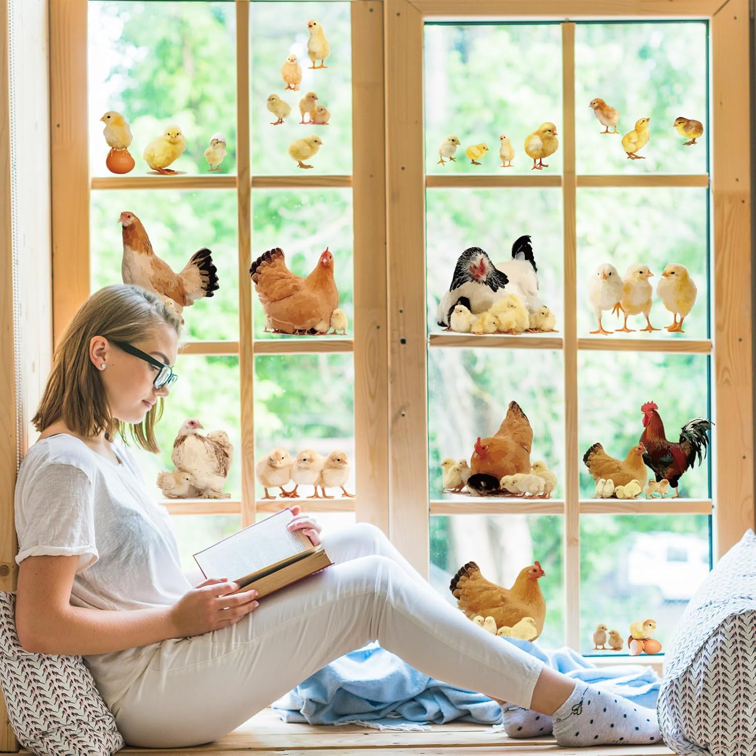 Amazon.com: PLIGREAT 6 Sheets Cute Chickens Static Window Decals Farm ...