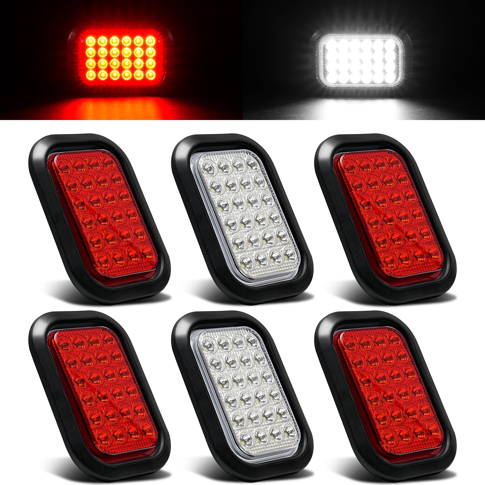 Amazon.com: PVerandio 6PCS 5x3 Inch 24 LED Red Stop/Turn/Tail/Lights ...