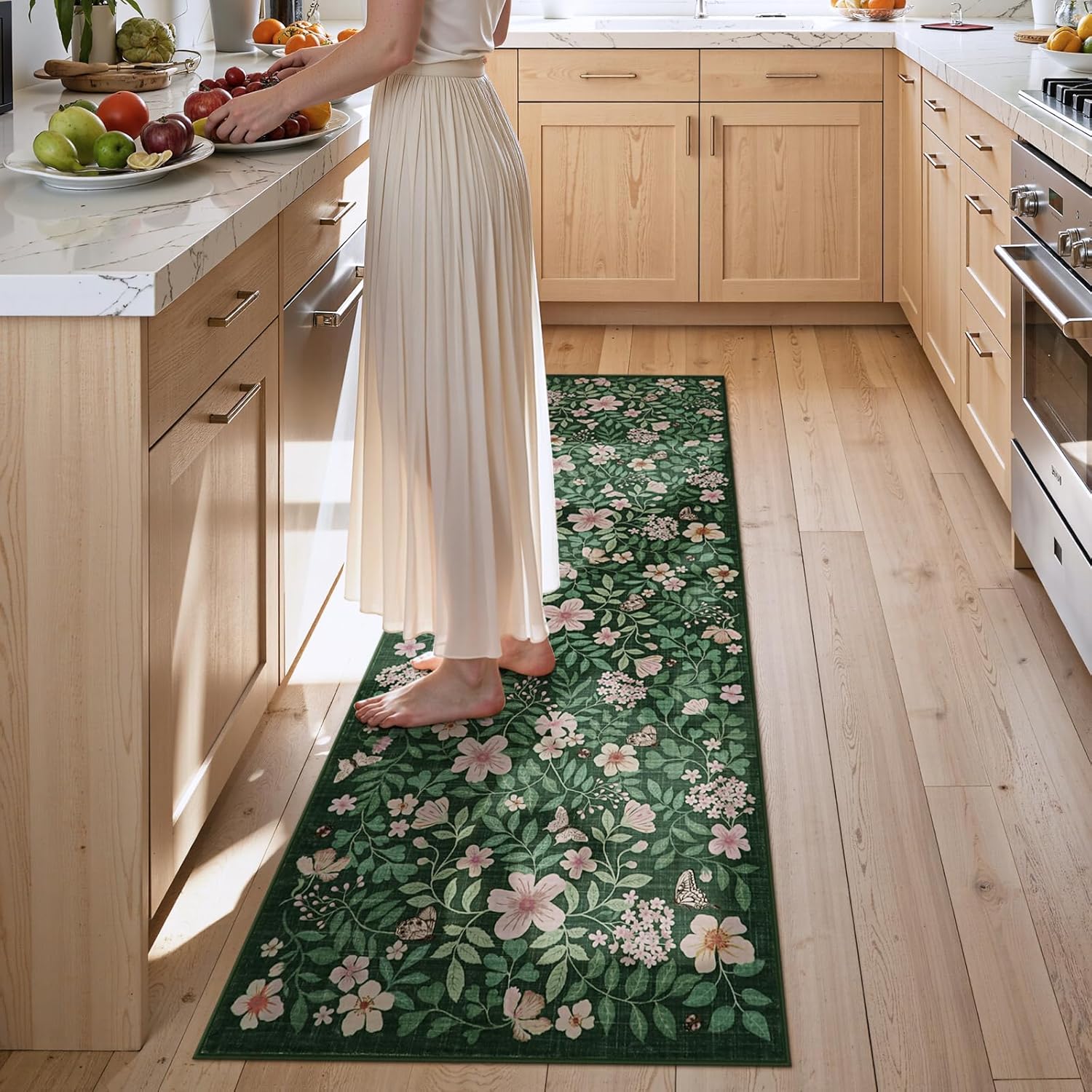 Amazon.com: Lahome Green Floral Washable 2x6 Kitchen Runner Rug, Boho ...