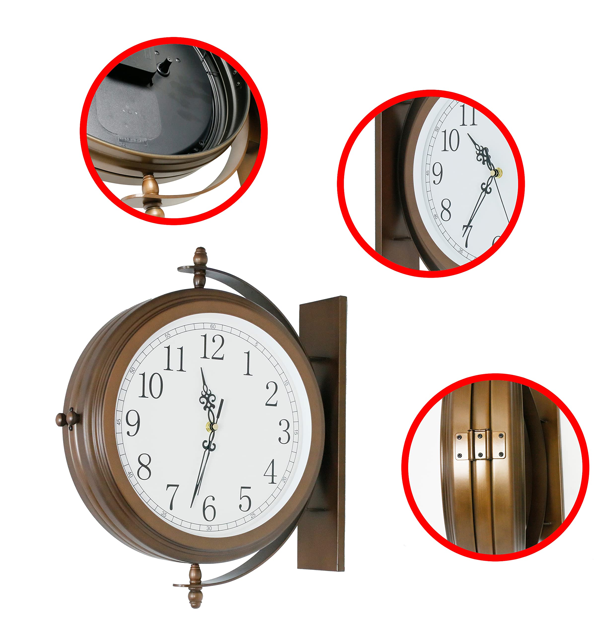 Bestime Antique Red Copper Finish 16inch Double Sided Wall Clock ...