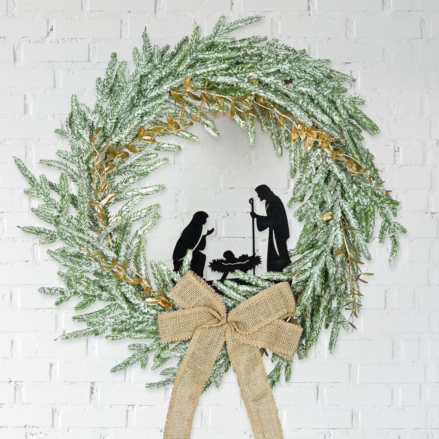 Amazon.com: Nativity Scene Christmas Wreath for Front Door Norfolk Pine ...