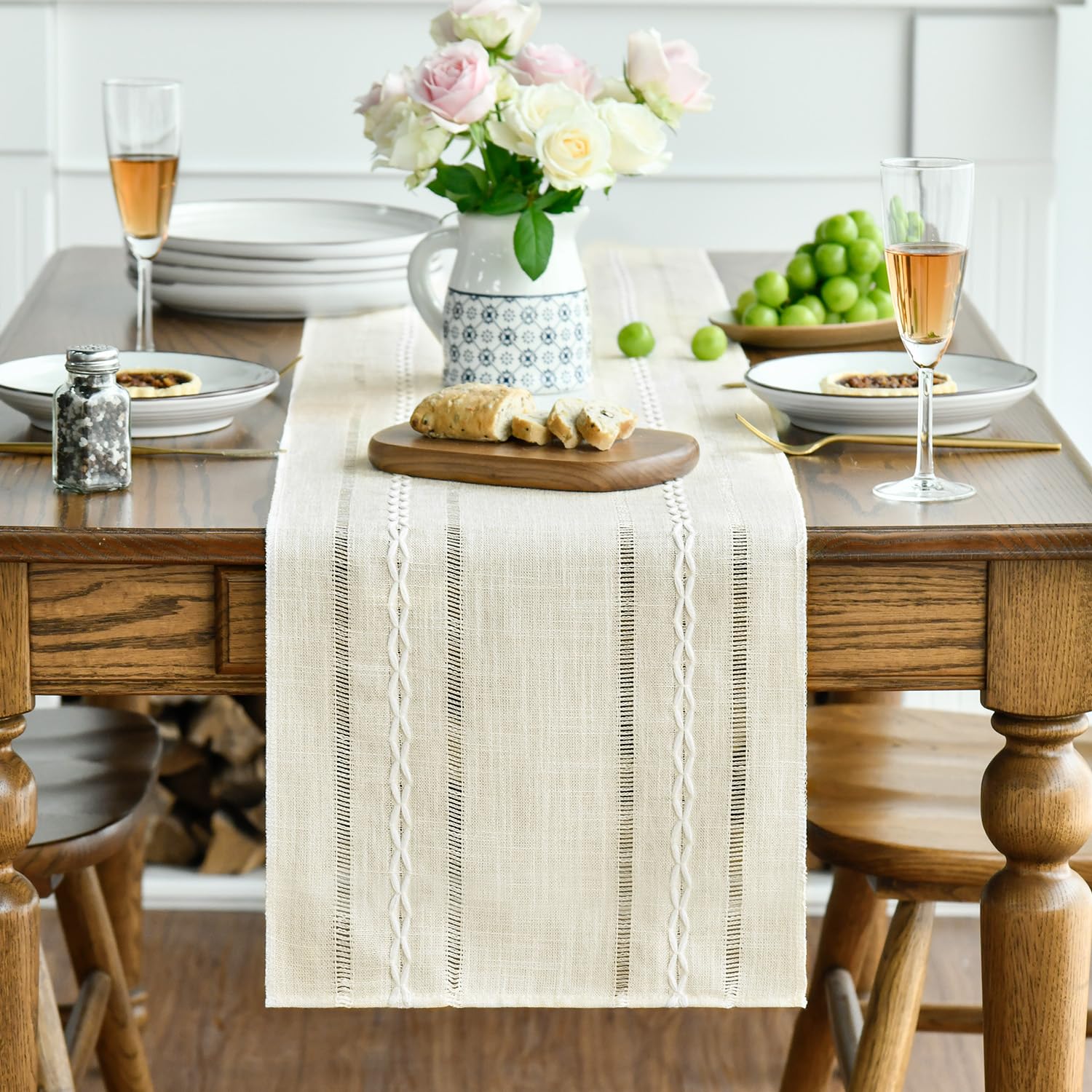 Amazon.com: Artoid Mode Ivory Rustic Cotton Linen Table Runner ...