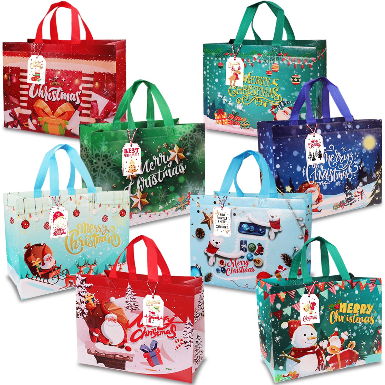 Christmas Gift Bags, 8PCS Christmas Bags for Gifts with Gift Tags ...