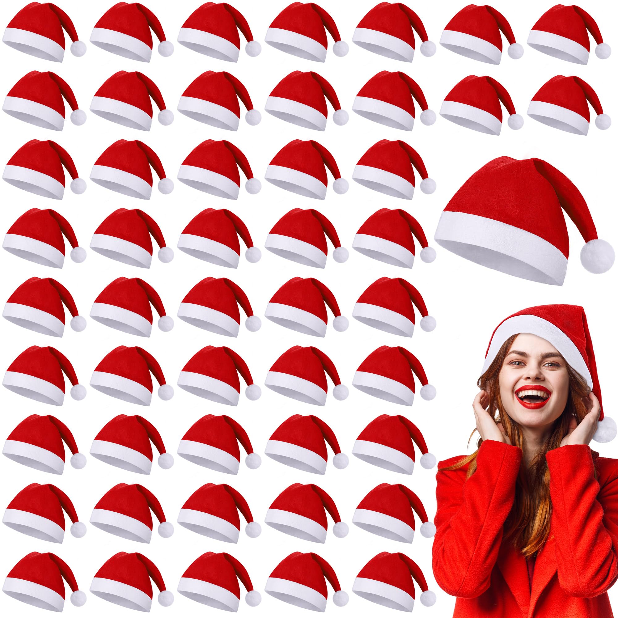 Amazon.com: ANVAVO 50 Pieces Christmas Santa Hats Bulk Red Christmas ...