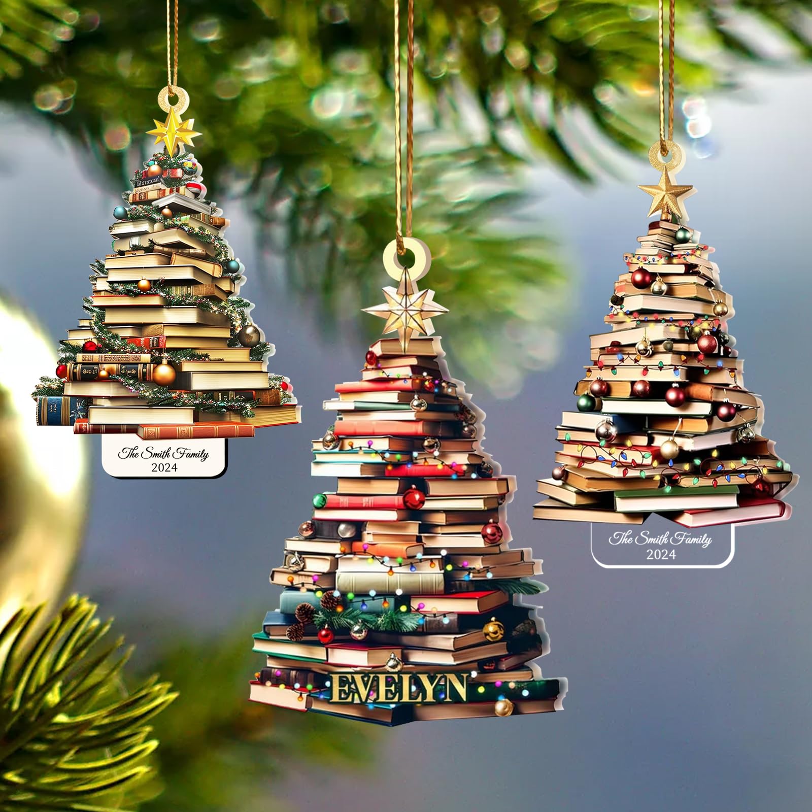 Amazon.com: Personalized Christmas Book Tree Ornament, Custom Name Book ...