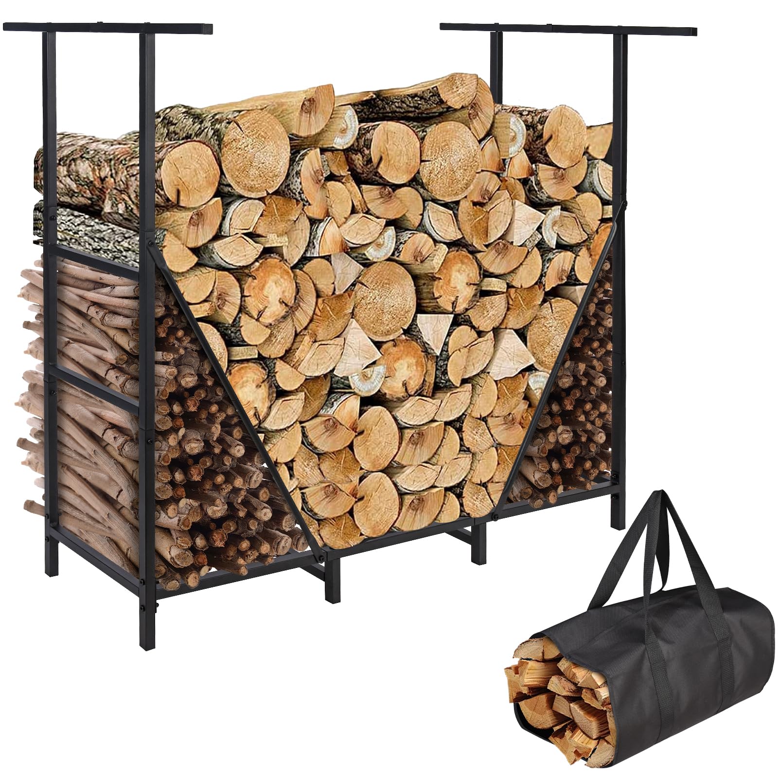 Amazon.com: Honest 4ft Firewood Rack Outdoor Adjustable Indoor Wood ...