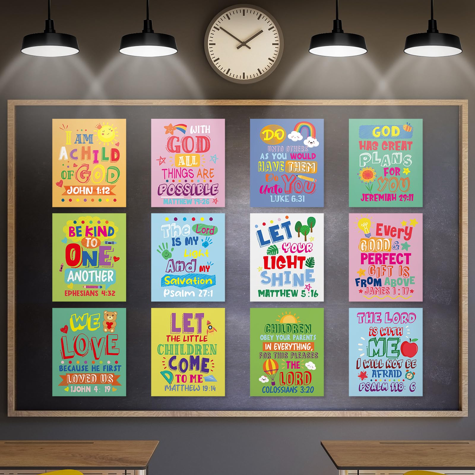 Amazon.com: 12 Pcs Bible Verse Posters for Kids Colorful Rainbow ...