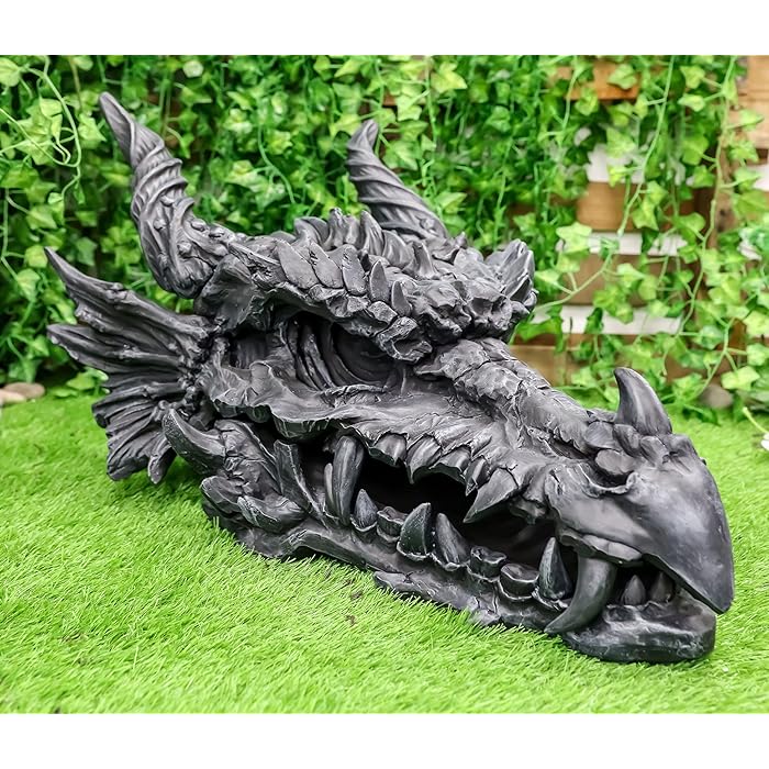 Buy Ebros Gift 27" Long Oversized Black Faux Stone Fossil Dragon Head ...