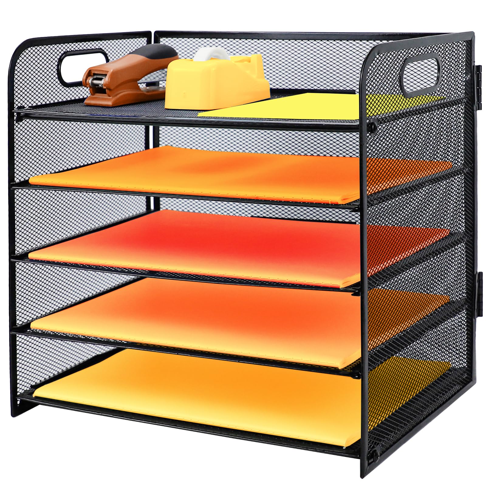 5 Tier Paper Letter Tray with Handle, Metal Mesh Desk File Organizer ...