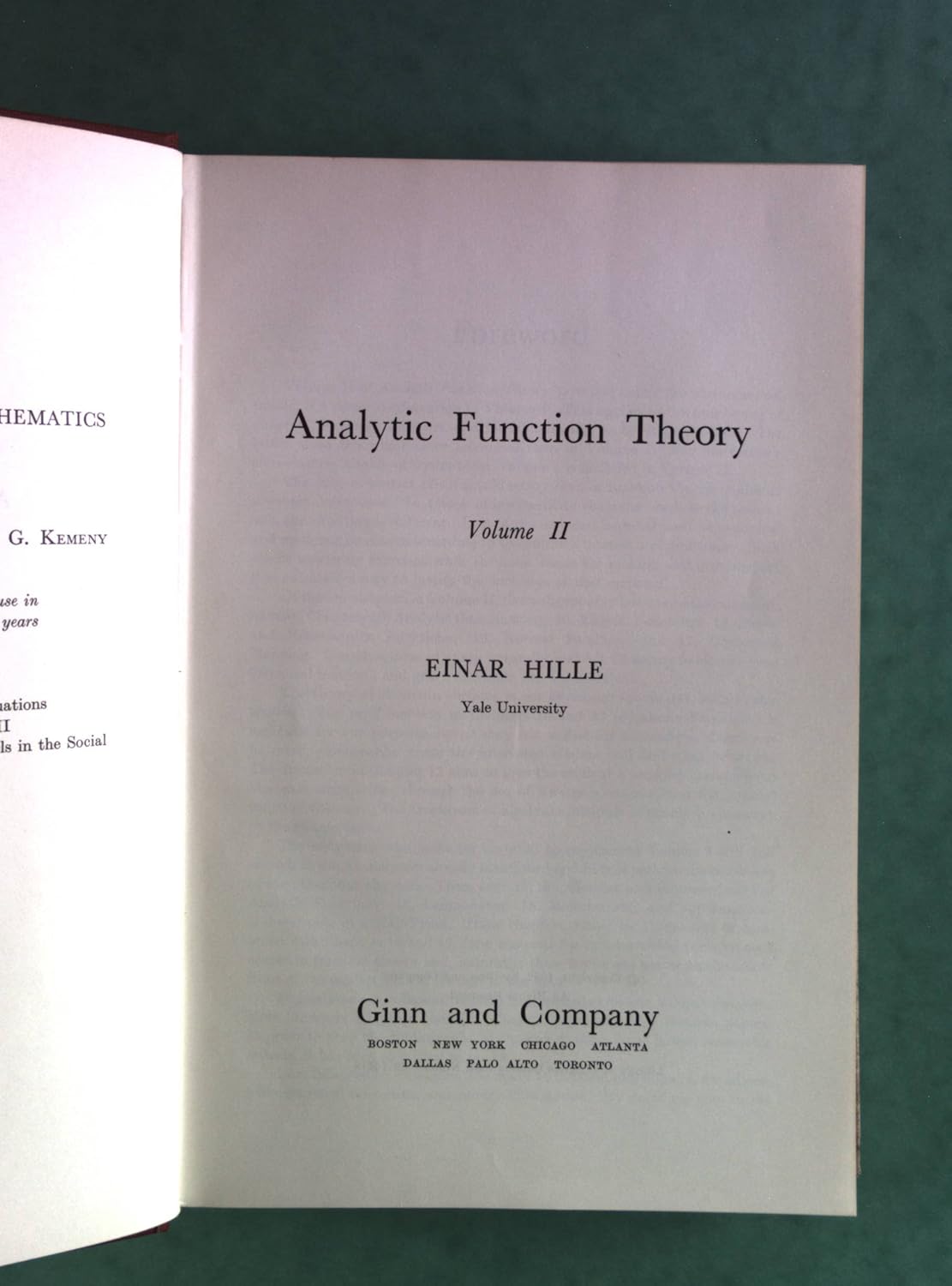 Analytic Function Theory Volume II: Hille, Einer: Amazon.com: Books