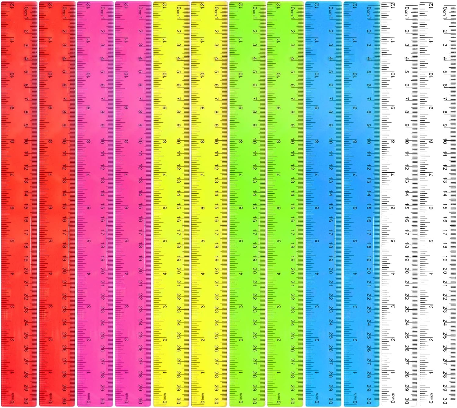 12PCS Plastic Ruler 30cm/12inch Colorful Ruler Shatterproof Straight ...