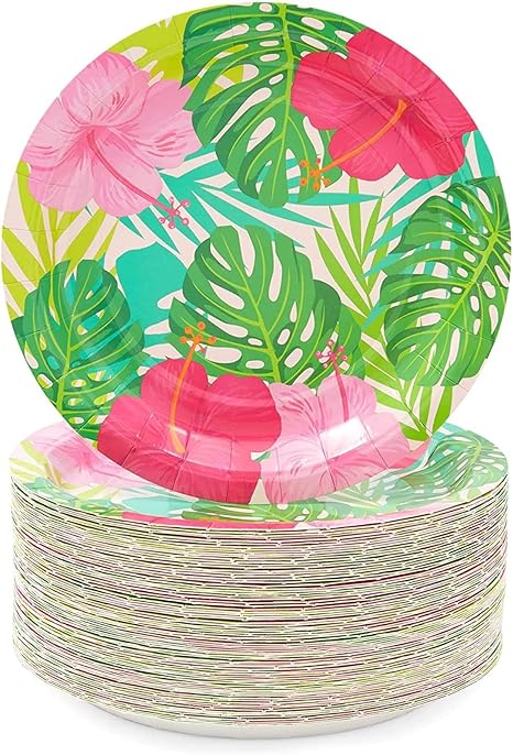 Amazon.com: Hawaiian Paper Plates, Luau Birthday Party Decorations (7 ...