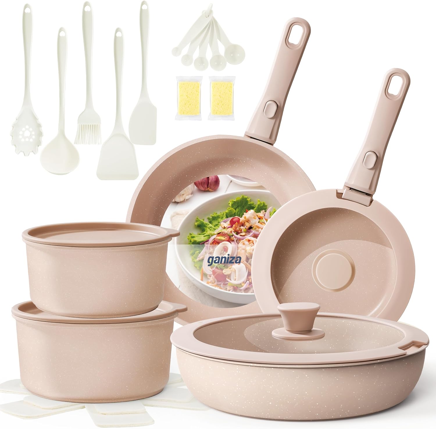 Amazon.com: Ganiza 27pcs Nonstick Cookware Set, Pots and Pans Set Non Stick Detachable Handle ...