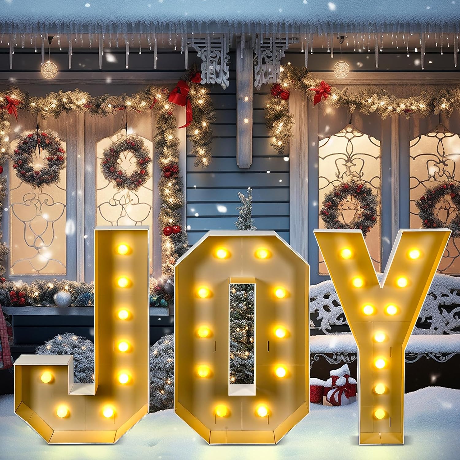 Letrero de Navidad iluminado con luces LED gigantes, letras de alegría ...