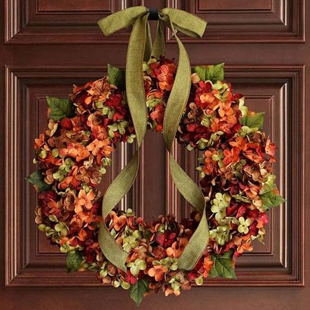 Amazon.com: 16" Thanksgiving Fall Harvest Wreath, Autumn Yellow Red ...