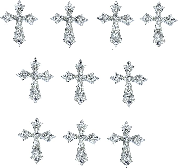 Amazon.com: 10pcs Silver Diamante Rhinestone Cross Embellishments Flat ...