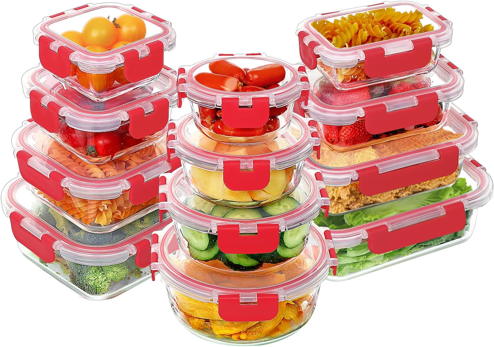 Amazon.com: VERONES 24 Pieces Glass Food Storage Containers Set ...