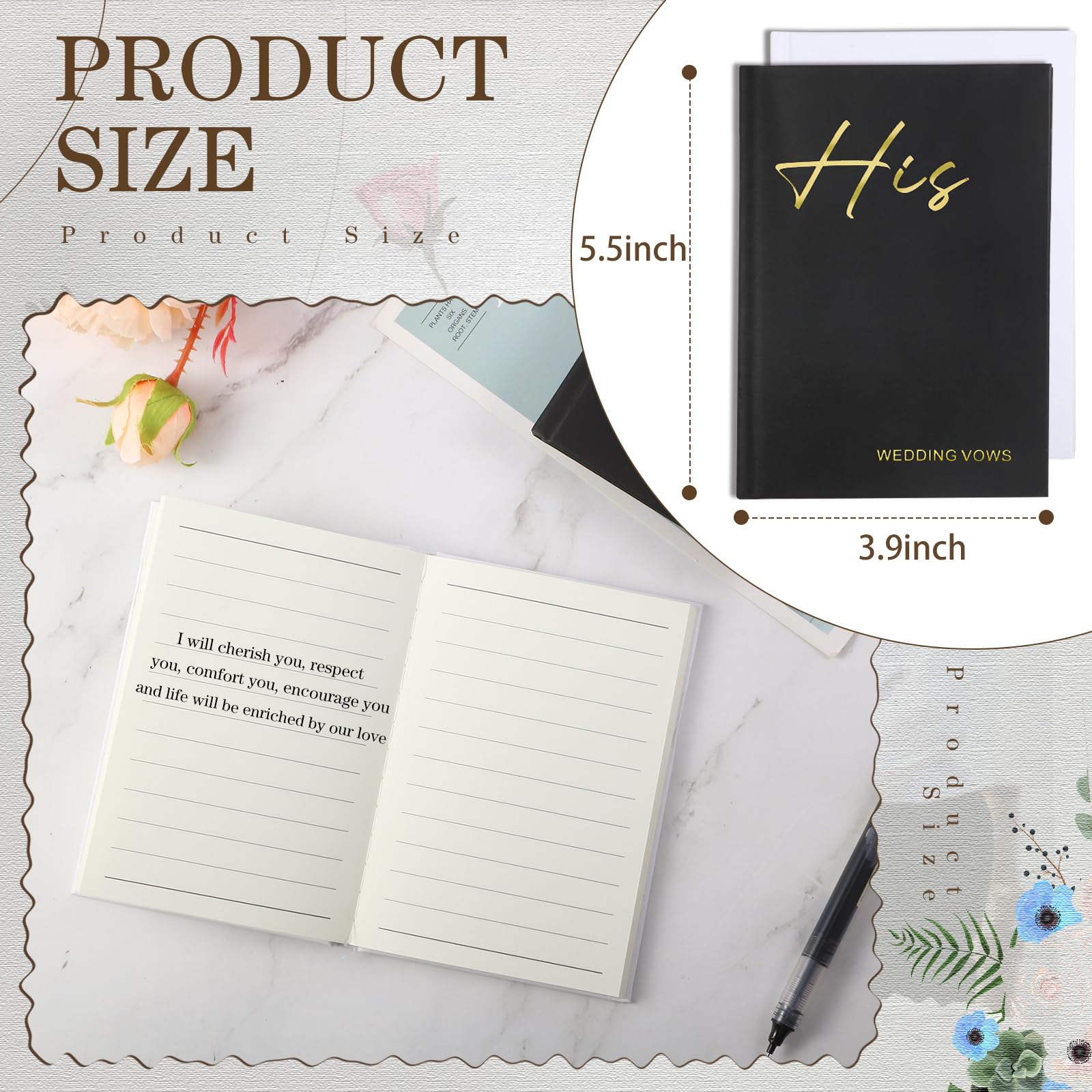 6 Pack His & Her Vows Books Wedding Day Modern Gold Foil Hardcover ...