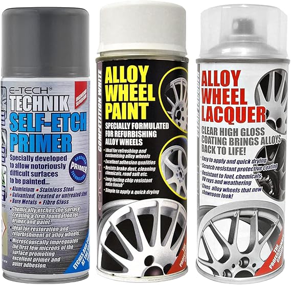 E-TECH Professional WHITE Car Alloy Wheel Spray Paint & High Gloss ...