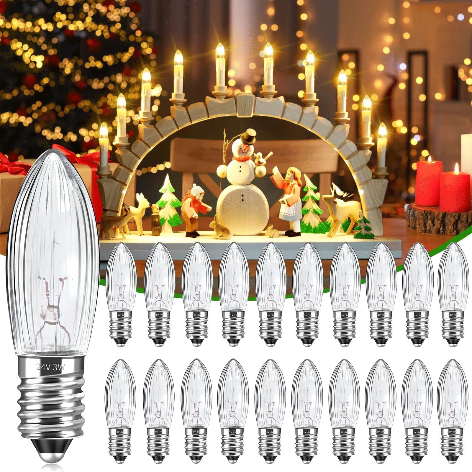 20 Pack E10 24V 3W Candle Bulbs, Bridge Replacement Bulbs, Warm White ...