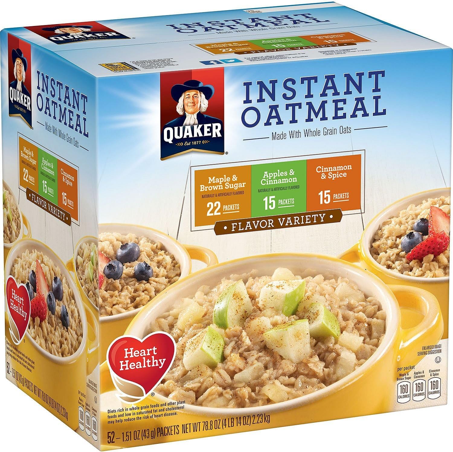 Amazon.com: Quaker Instant Oatmeal, 4 Flavor Variety Pack, Individual ...