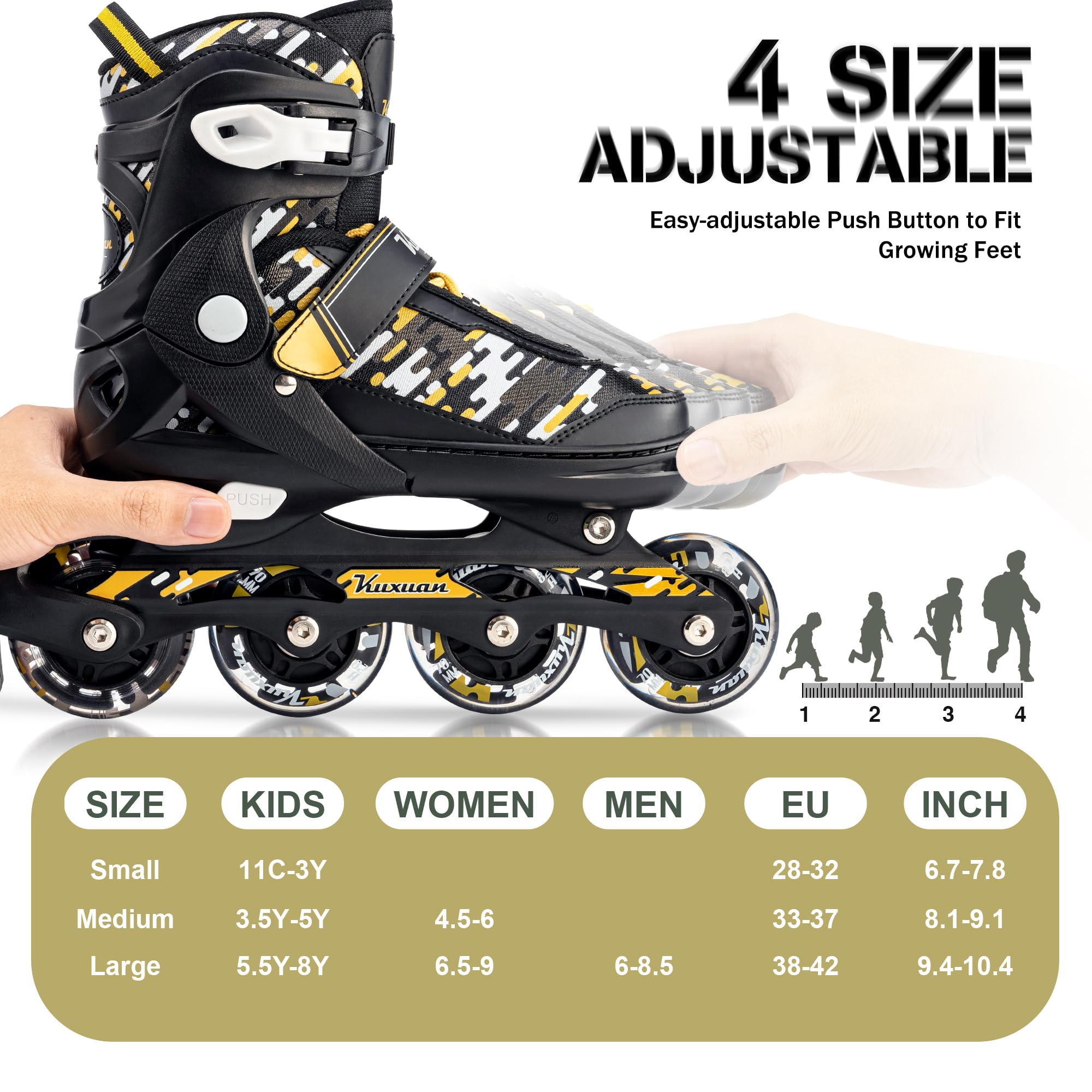 Kuxuan Skates Adjustable Inline Skates for Kids and Teens, Boys Girls ...