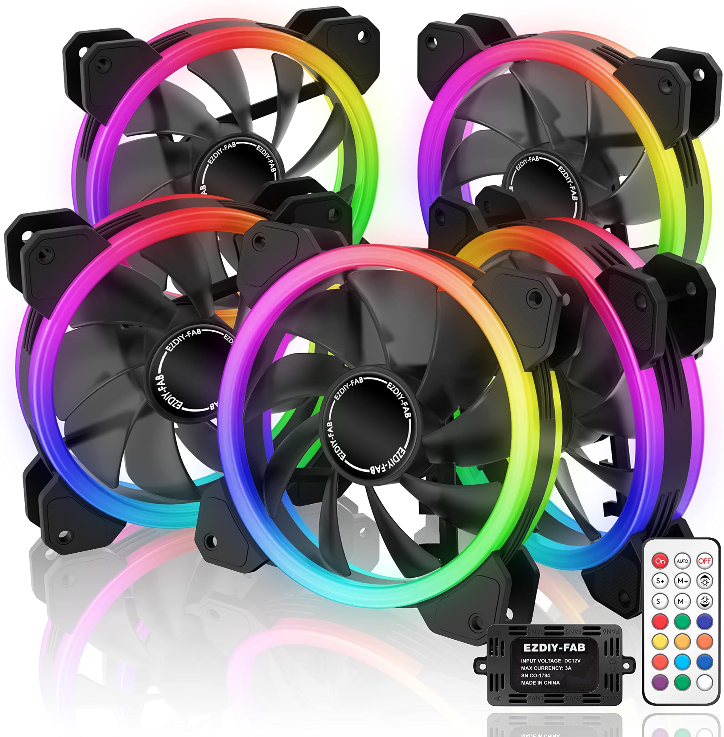 Amazon.com: EZDIY-FAB Dual Ring 120mm RGB Case Fan 5-Pack,Quiet Edition ...